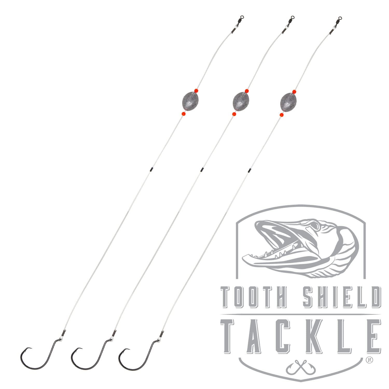 Tooth Shield Tackle 3 Pack Premium Fluorocarbon Grouper Bottom Rigs Saltwater Fishing Rigs Hooks Flounder Snapper Inlet Ready Rig (Hook: #8 - 3 oz. Weight)