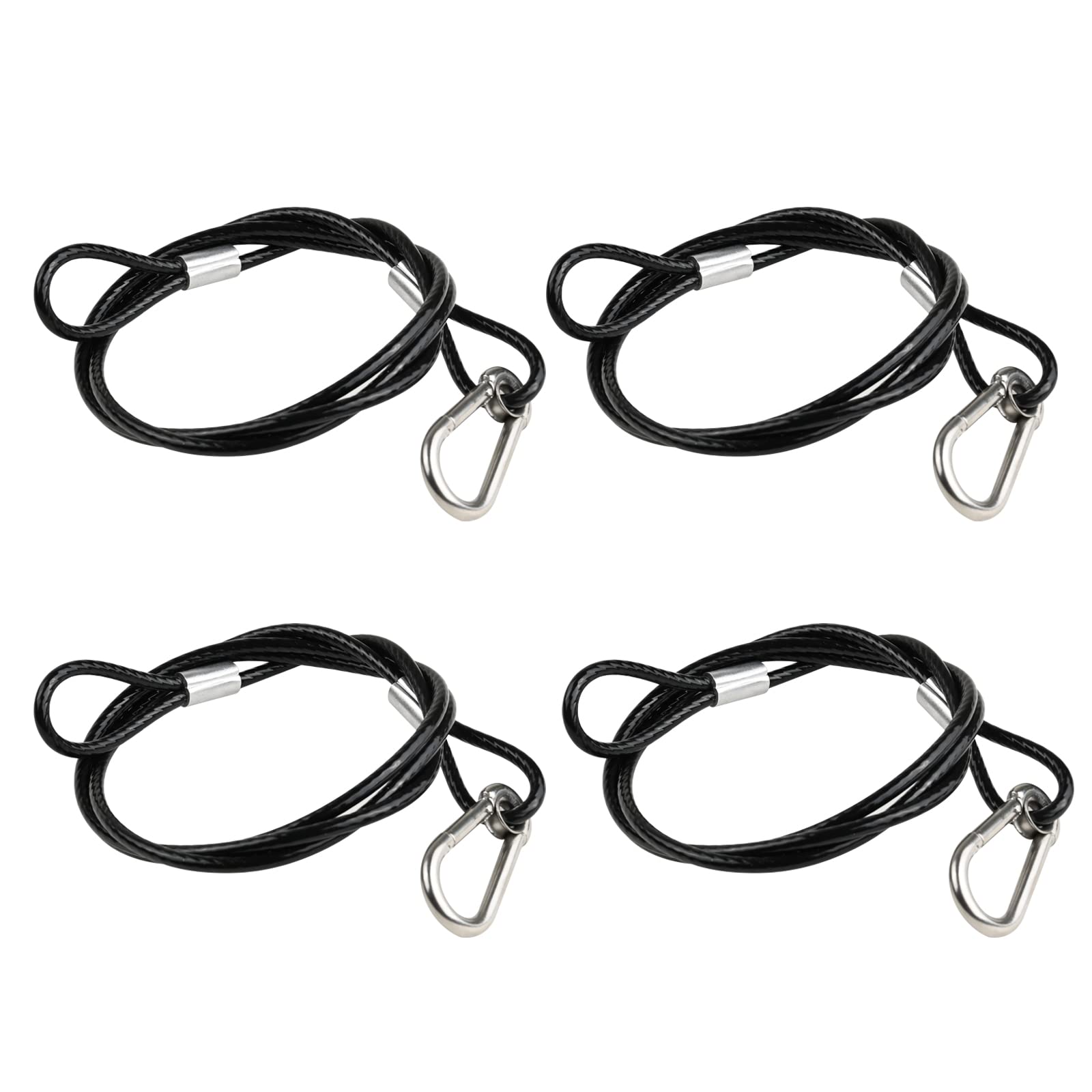 Vigtayue 39.4" Safety Cable Black Coated Stainless Steel Security Cable with Carabiner Lock, 110lb Safety Rope for DJ Stage Light LED Par Light Moving Head Light Bicycle Luggage(4 PCS)