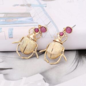 Vintage Bug Insect Beetle Dangle Earrings Abalone Shell Crystal Pearl Antiqued Gold Scarab Ladybug Drop Earrings for Women-Golden