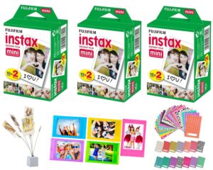 fujifilm instax mini instant film, twin packs (3 pack, total 60,sheets) 40 sticker film frames + photo bouquet holder