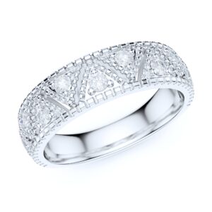 prstani 5.5mm wide sterling silver vintage milgrain simulated round brilliant cut diamonds unisex wedding ring (5.5)