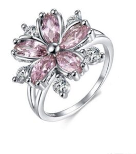 awmnjtmgpw 925 sterling silver romantic flower zircon ring fashion pink diamond set cherry blossom ring women's fashion wedding engagement ring size 6-10 (size 7)