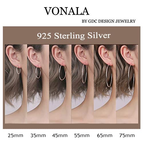 VONALA 925 Sterling Silver Circle Endless Hoop Earrings - Jewellery for Women 65MM