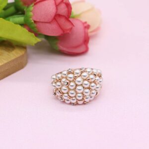 HSQYJ White Pearl Crystal Ring Elegant Rhinestone Cocktail Statement Rings Uniquely Stylish Fashion Creative Engagement Jewelry for Women Gold Plated