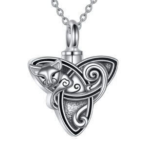 poplyke urn necklace for ashes sterling silver celtic cat urn keepsake necklace cremation jewelry for women (cat urn necklace)