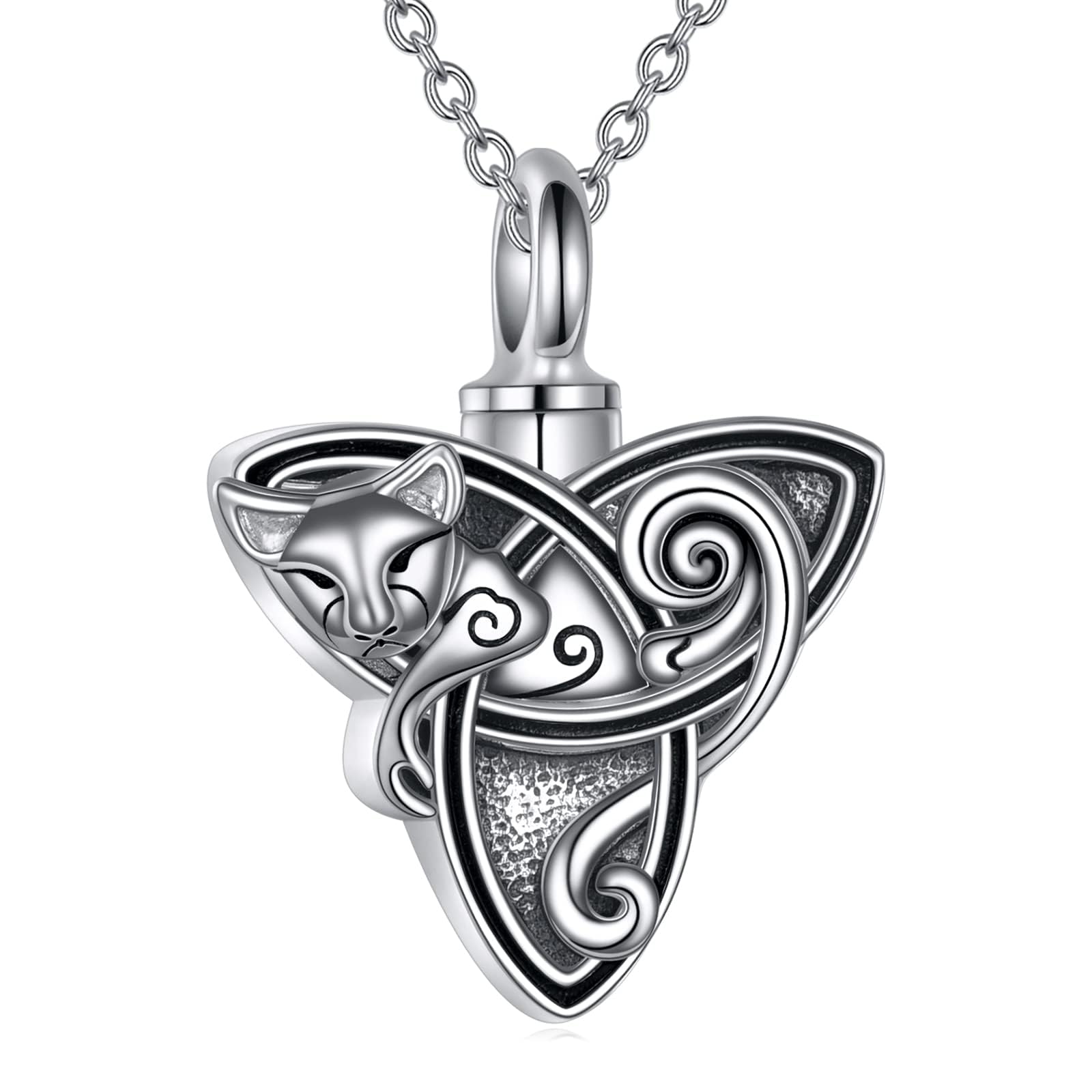 POPLYKE Urn Necklace for Ashes Sterling Silver Celtic Cat Urn Keepsake Necklace Cremation Jewelry for Women (cat urn necklace)