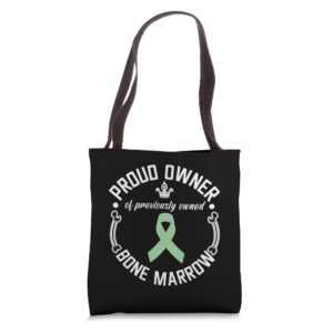 funny previously owned bone marrow transplant awareness tote bag