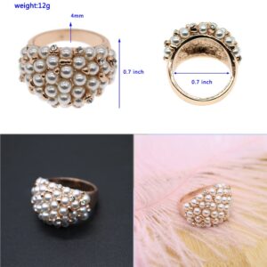 HSQYJ White Pearl Crystal Ring Elegant Rhinestone Cocktail Statement Rings Uniquely Stylish Fashion Creative Engagement Jewelry for Women Gold Plated