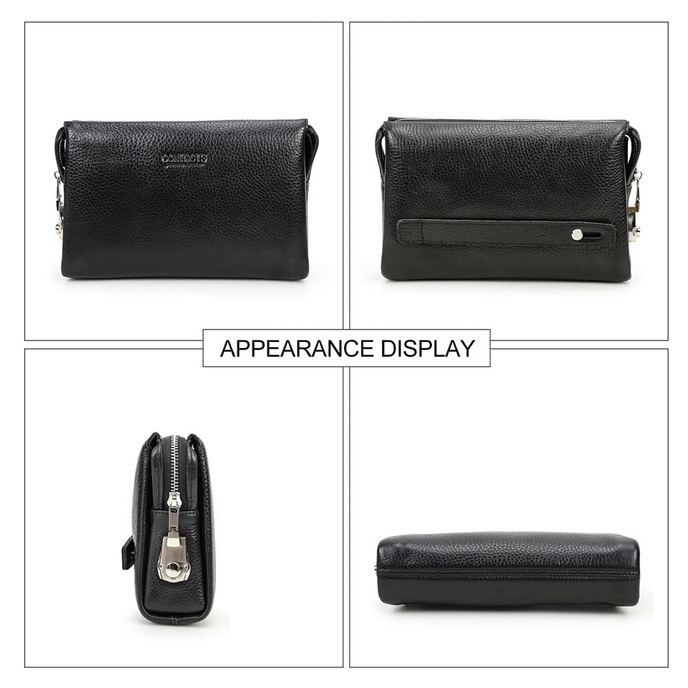 Contacts Clutch Purse Bag Leather for Men Anti Theft Wristlet Handbag Wallet Multiple Compartments Card Phone Holder Travel Bag