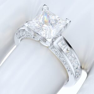 PRSTANI Sterling Silver 1.5ct Classic Filigree Pattern Simulated Princess Cut Diamond Promise Engagement Ring (6.5)