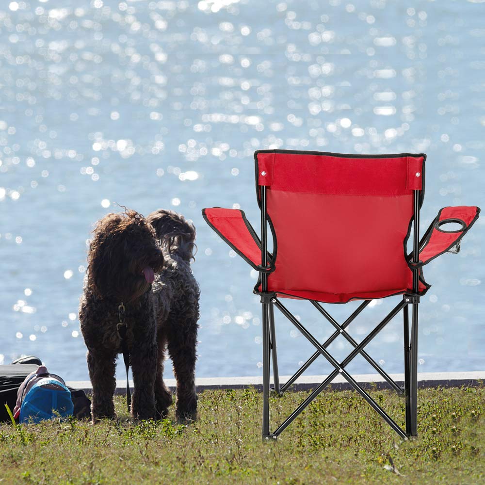 Guangshuohui Camping Folding Chair,Portable Folding Chair with Arm Rest Cup Holder and Carrying and Storage Bag for Outdoor, Camp, Indoor, Patio, Supports 330lbs (Red, Modern)