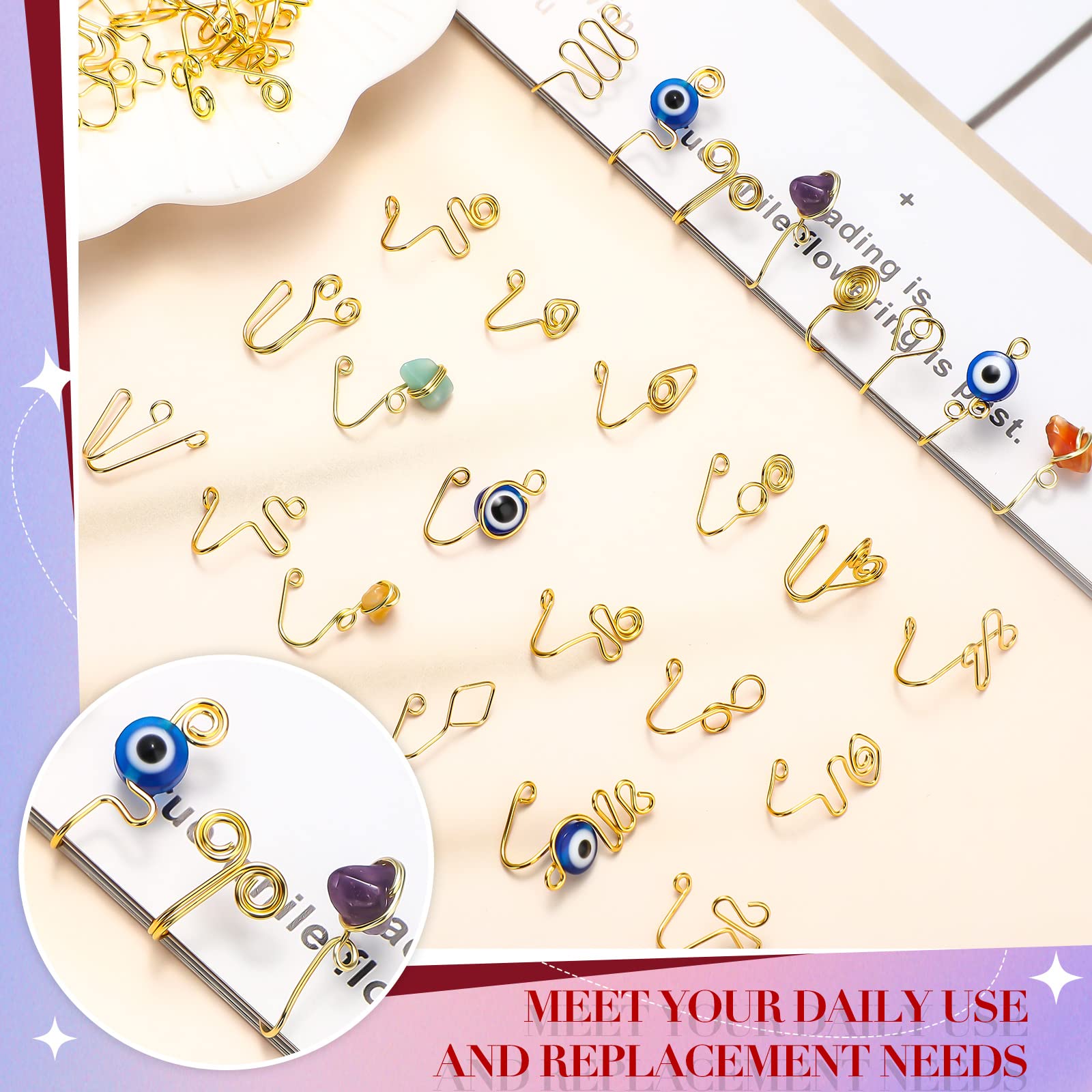 Yinkin 42 Pieces Multi Style Fake Nose Rings African Nose Cuff Nose Cuffs for Non Pierced Nose Faux Women's Nose Cuffs Gold, Evil Eye, Crystal, Cute Nose Jewelry Clip for Women Men