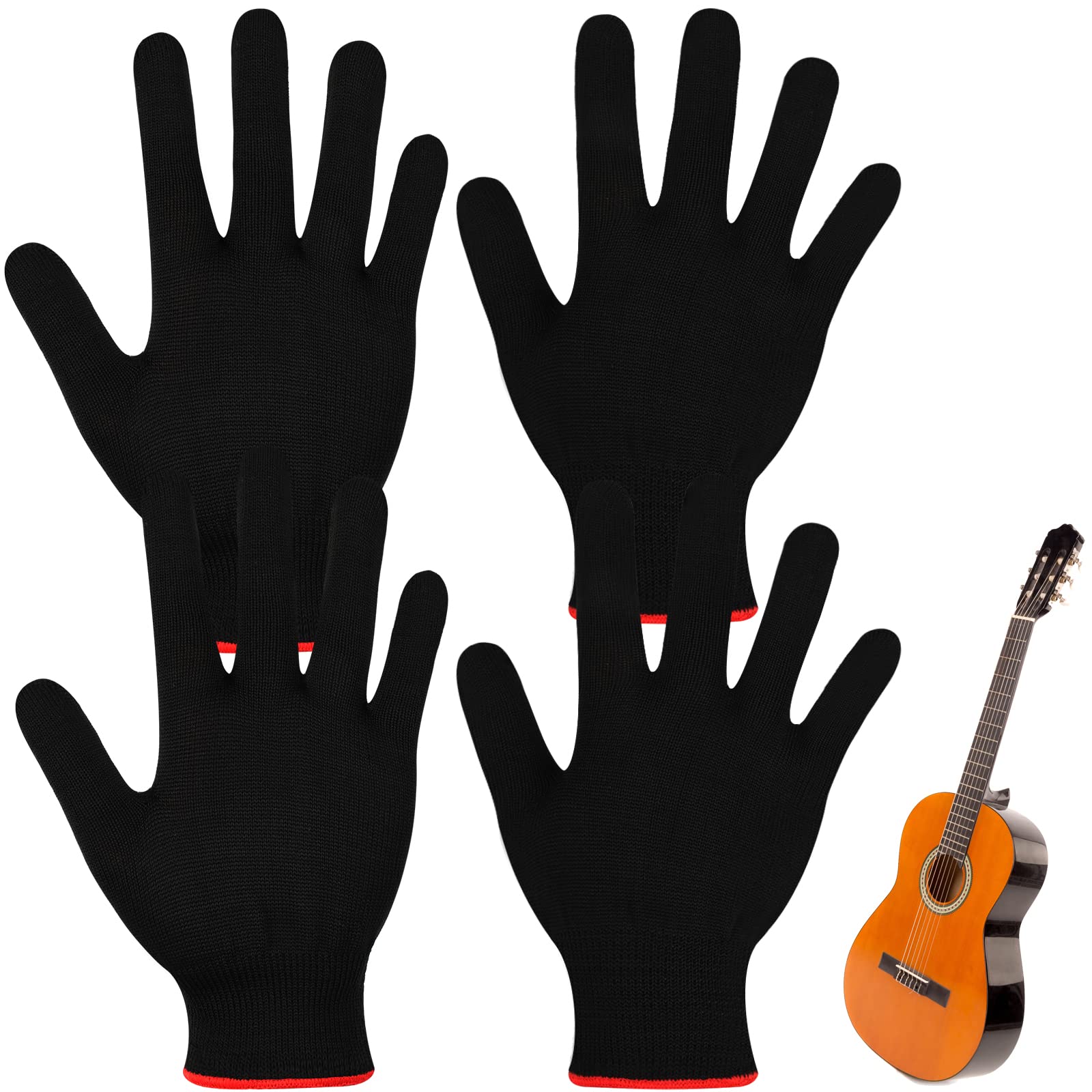 Jiuguva Practice Glove 4 Pieces Guard Guitar Gloves Black Bass Glove for Men Women Musicians Guitar Players Finger Hand Protector Instrument Accessories, Medium