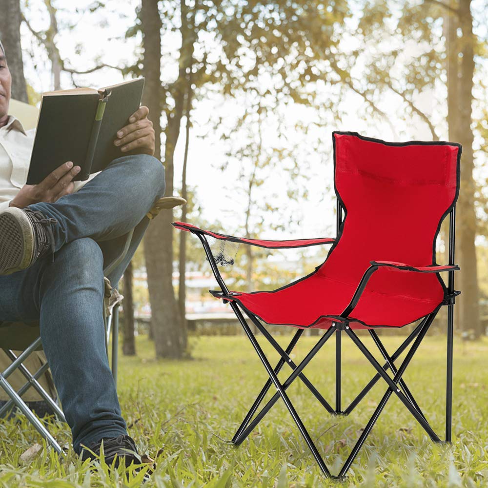 Guangshuohui Camping Folding Chair,Portable Folding Chair with Arm Rest Cup Holder and Carrying and Storage Bag for Outdoor, Camp, Indoor, Patio, Supports 330lbs (Red, Modern)