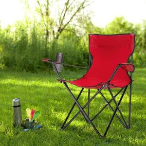 Guangshuohui Camping Folding Chair,Portable Folding Chair with Arm Rest Cup Holder and Carrying and Storage Bag for Outdoor, Camp, Indoor, Patio, Supports 330lbs (Red, Modern)