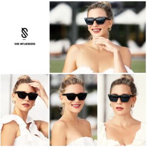 SOJOS Retro Trendy Cat Eye Polarized Sunglasses for Women Cute Stylish UV400 Sunnies SJ2199, Black/Black