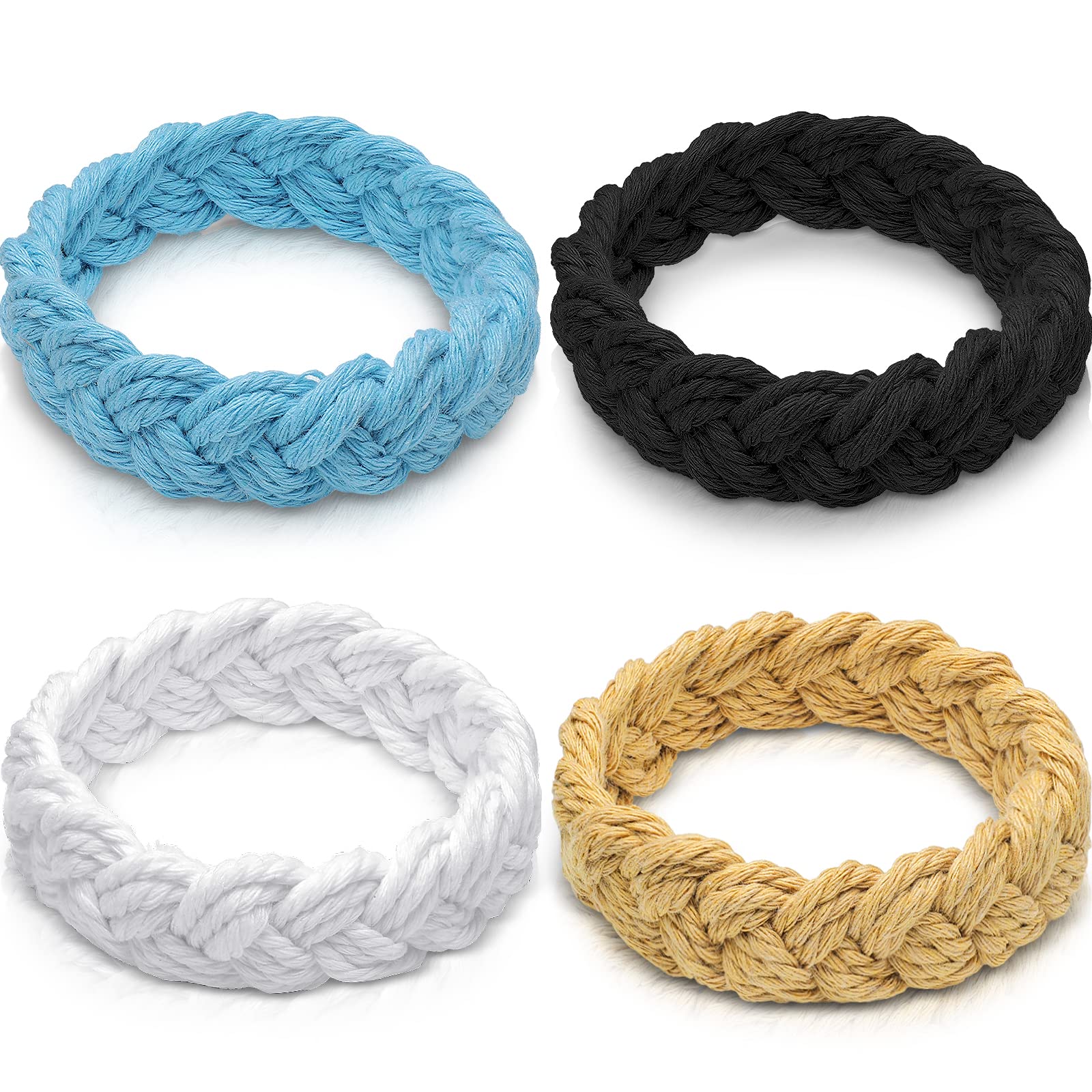 4 Pieces Sailor Knot Bracelet Nautical Rope Cotton Bracelet Large Braided Bracelet White Black Blue Brown Fisherman Bracelet for Men Women Handmade Woven Friendship Bracelets Nautical Jewelry Set