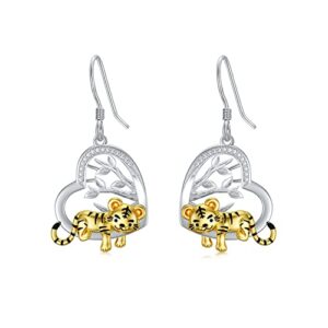 lonago tiger earrings 925 sterling silver tree of life with cute tiger dangle earrings jewelry for women