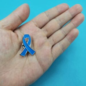 Blue Ribbon Pin 20 Pcs Colon Cancer Prostate Cancer Awareness Pin Blue Brooch Enamel Lapel Pins