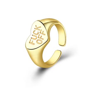 personalized fuck off words heart ring for women inspirational finger tail ring knuckle expandable adjustable hypoallergenic stacking cool dainty fashion bff birthday daughter gifts