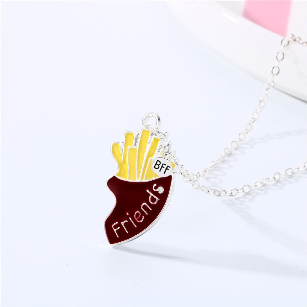 Hewill Matching Best Friends Necklace Cute Love Heart Hamburger Fries Friendship Necklace for Women Men BFF Necklace for 2 Set