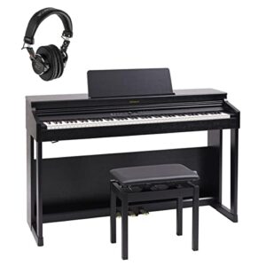 roland rp701 88-key supernatural classic digital piano, with bench & stand, black bundle with studio monitor headphones