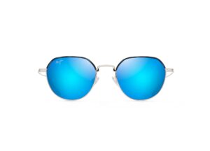 maui jim men's and women's island eyes polarized classic sunglasses, matte silver/blue hawaii, medium