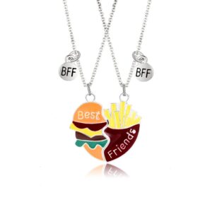 hewill matching best friends necklace cute love heart hamburger fries friendship necklace for women men bff necklace for 2 set