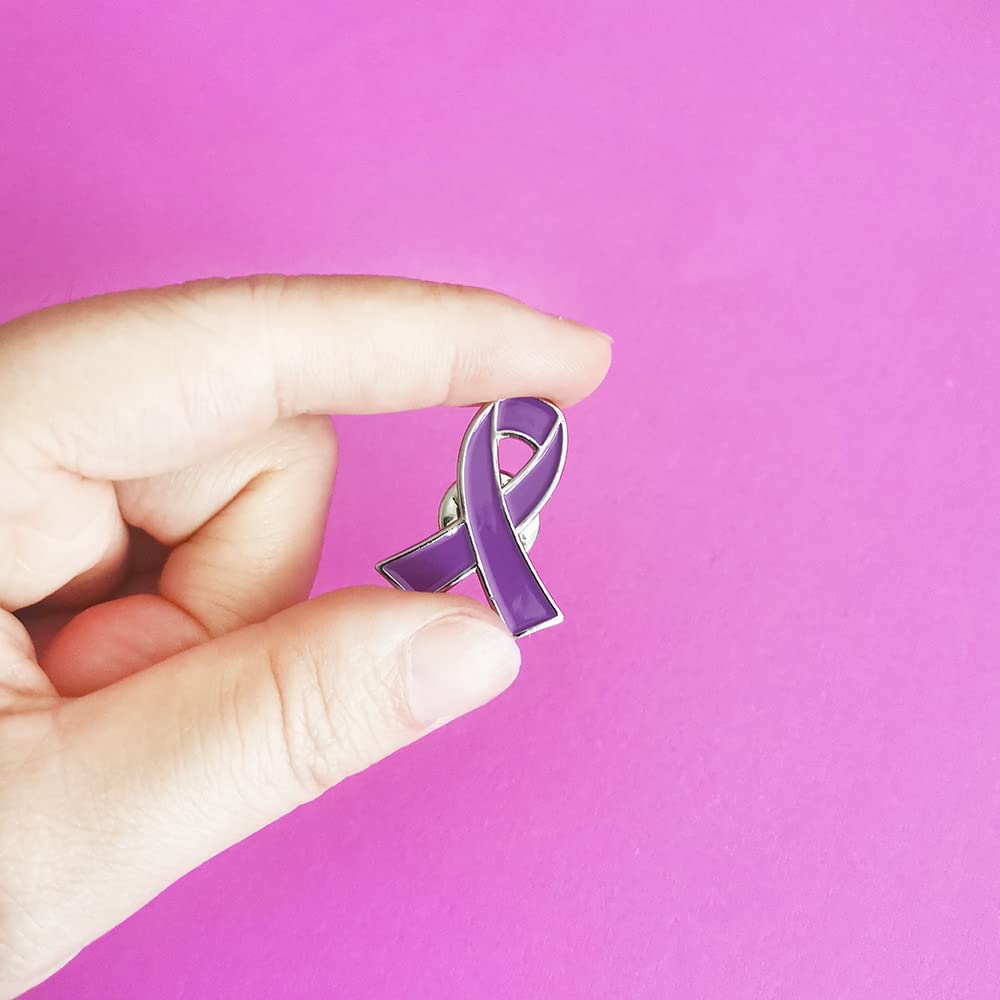 Purple Ribbon Awareness Pin 20 Pcs Domestic Violence Epilepsy Awareness Brooch Enamel Lapel Pins Hope Pins