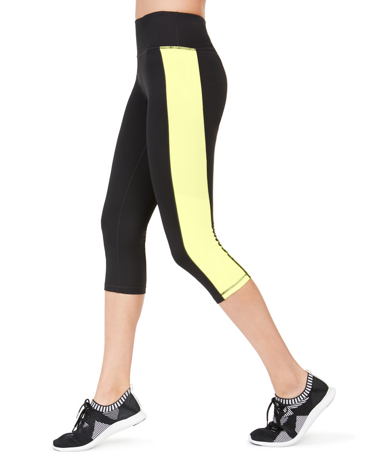 Ideology Colorblocked Cropped Leggings, Small (Noir English Yellow)