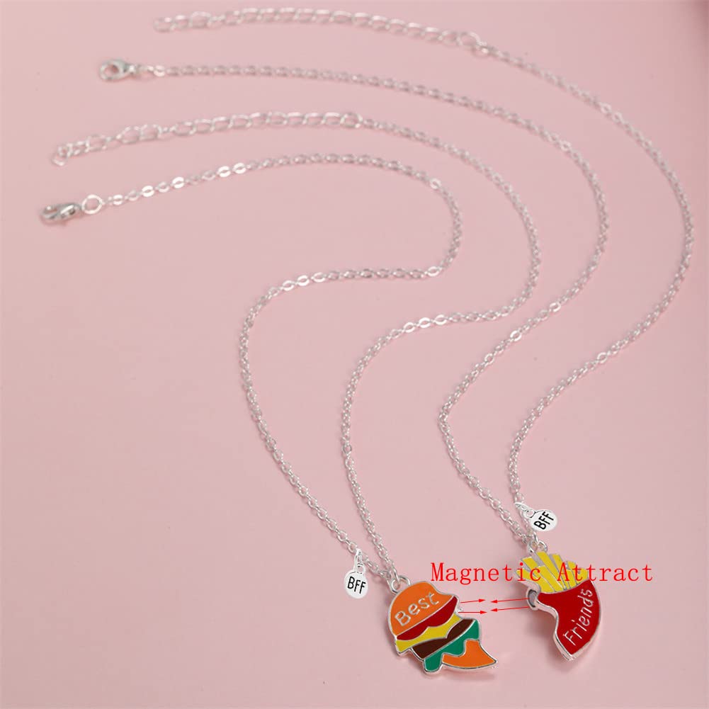 Hewill Matching Best Friends Necklace Cute Love Heart Hamburger Fries Friendship Necklace for Women Men BFF Necklace for 2 Set