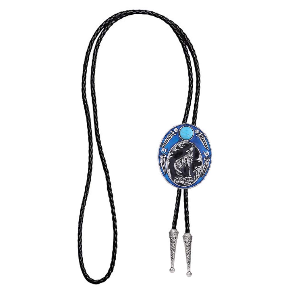 HUABOLA CALYN Bolo tie Turquoise, Native American Western Cowboy Texas Rodeo Howling Wolf Bolo ties for Men