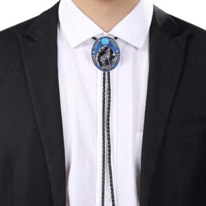 HUABOLA CALYN Bolo tie Turquoise, Native American Western Cowboy Texas Rodeo Howling Wolf Bolo ties for Men