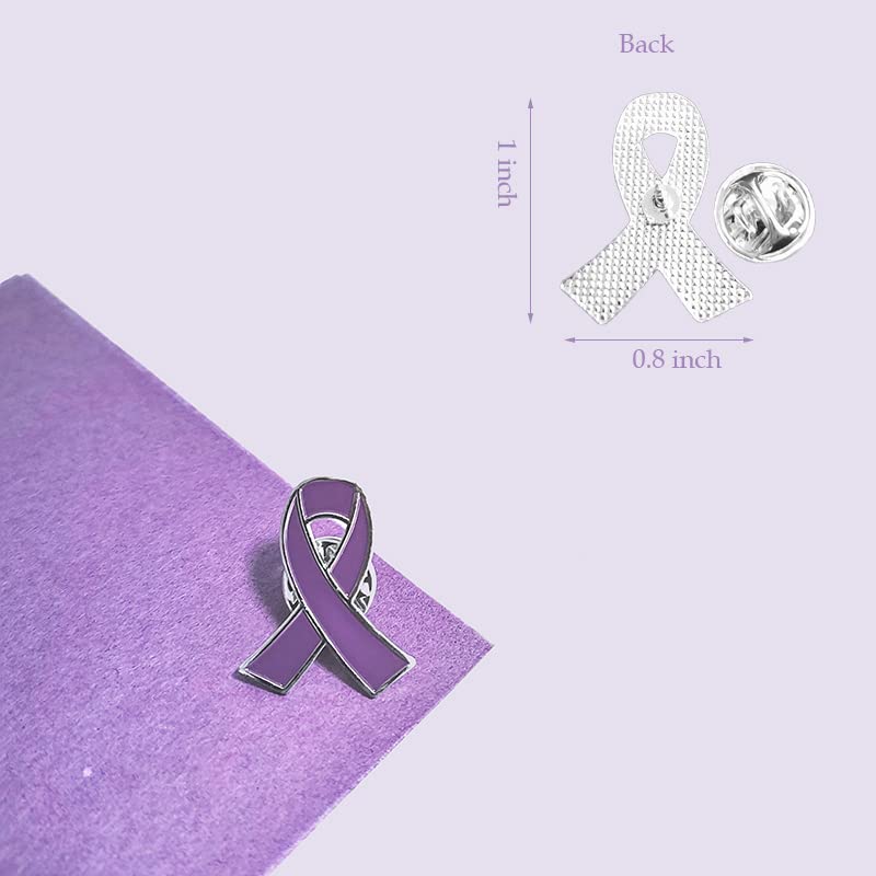 Purple Ribbon Awareness Pin 20 Pcs Domestic Violence Epilepsy Awareness Brooch Enamel Lapel Pins Hope Pins