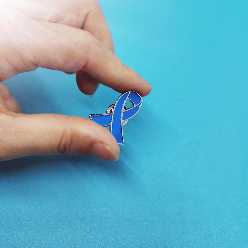 Blue Ribbon Pin 20 Pcs Colon Cancer Prostate Cancer Awareness Pin Blue Brooch Enamel Lapel Pins