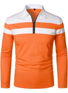 hood crew men’s long sleeve polo shirt casual slim fit shirts contrast color patchwork t shirts cotton tops orange xxl