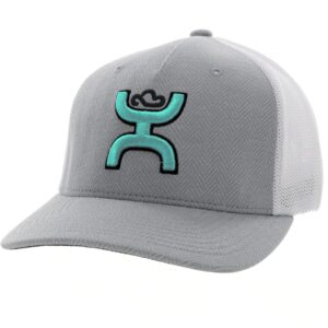 hooey men's flexfit fitted hat (large/x-large, grey/white, light blue logo)