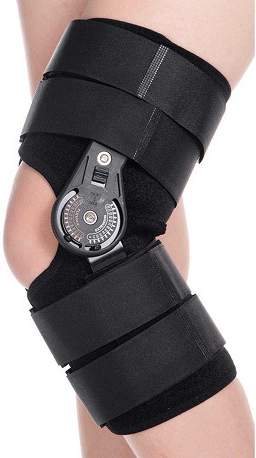 ROM Knee Brace Hinged Knee Brace Aluminium Adjustable Hinged Knee Joint Immobilizer Patella Knee Fixing Pad Sleeve Knee Splint Ligament Sport Injury Arthritis Pain Relief Adjustable Knee Immobilizer