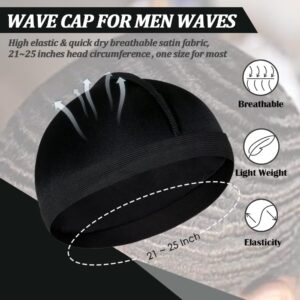 ASKNOTO 5 Pcs Silky Durag Headwraps with Long Tail and 2 Pcs Satin Wave Cap Perfect for Men 360 Waves