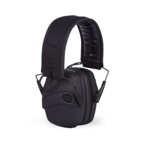 benchmaster rifleman tac ear muffs, shooting electronic ear protection, 25 db, noise reducing, noise canceling headphone, 2 millisecond reaction time, audio input, safety ear muffs