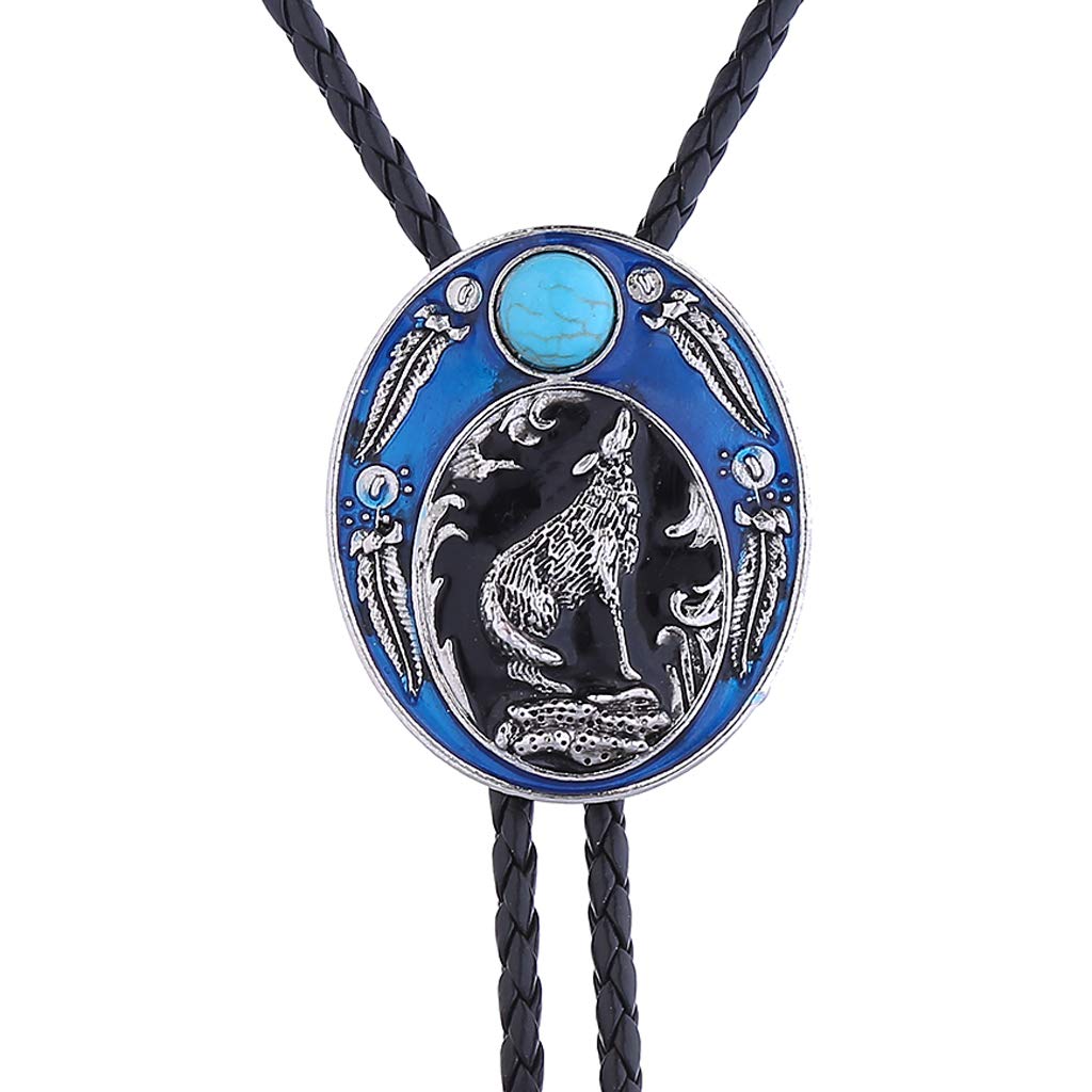 HUABOLA CALYN Bolo tie Turquoise, Native American Western Cowboy Texas Rodeo Howling Wolf Bolo ties for Men