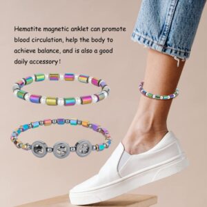 VALIJINA 4pcs Hematite Anklet for Women Men - Hematite Stone Anklet Anxiety Relieve Anklet Circle Star Anklets