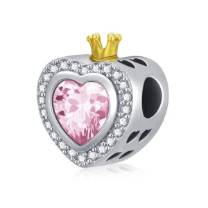 LONAGO Personalized Photo Charm for Women 925 Sterling Silver Heart Shaped Simulated Birthstone Bead Charm (October)