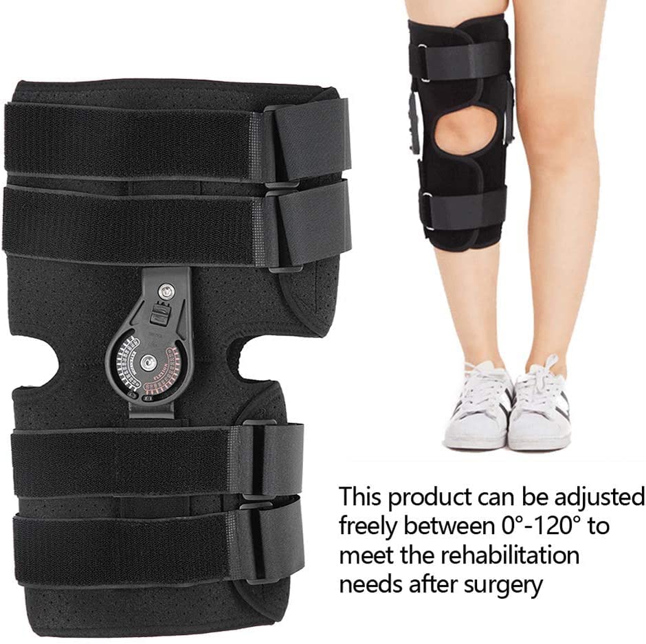 ROM Knee Brace Hinged Knee Brace Aluminium Adjustable Hinged Knee Joint Immobilizer Patella Knee Fixing Pad Sleeve Knee Splint Ligament Sport Injury Arthritis Pain Relief Adjustable Knee Immobilizer