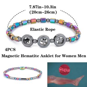 VALIJINA 4pcs Hematite Anklet for Women Men - Hematite Stone Anklet Anxiety Relieve Anklet Circle Star Anklets