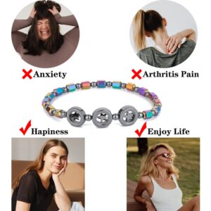 VALIJINA 4pcs Hematite Anklet for Women Men - Hematite Stone Anklet Anxiety Relieve Anklet Circle Star Anklets