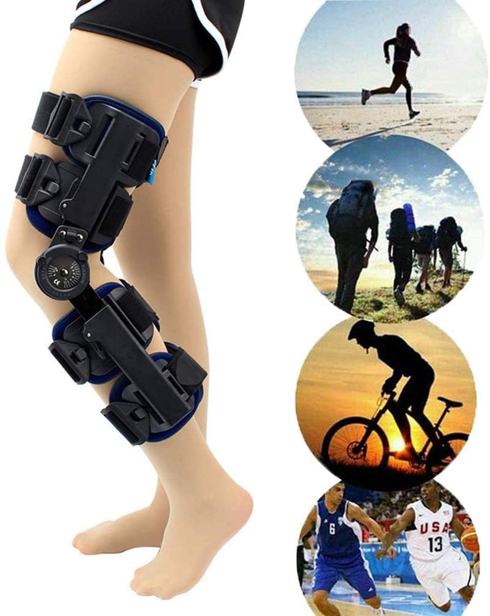 XBJYDMBDD Hinged Knee Brace ROM Knee Brace for ACL PCL Meniscus Ligament Sports Injuries Adjustable Knee Orthosis for Men Women Adjustable Knee Immobilizer