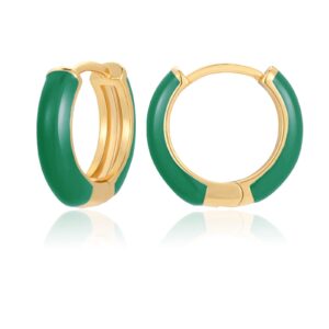 lourny small hoop earrings for women, 18k gold plated hypoallergenic cute enamel huggie earring gifts for women (dark green)