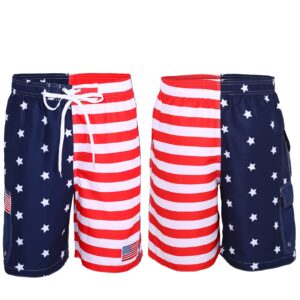 Yahenda 4th of July Shorts Mens USA American Flag Shorts Mens Swim Trunks with Headband Sunglasses Red Blue White Pants(2 X-Large)