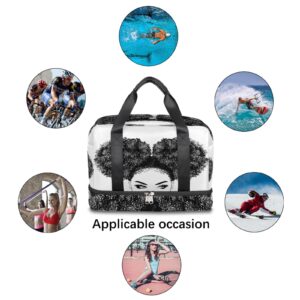 Funky Qiu Sport Gym Bag African American Woman Travel Duffel Bag for Woman Man Lightweight Weekend Overnight Yoga Workout Bag with Shoe Compartment